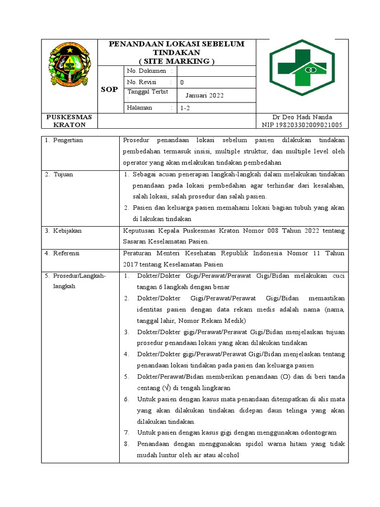 Draft SOP PENANDAAN LOKASI SEBELUM TINDAKAN | PDF