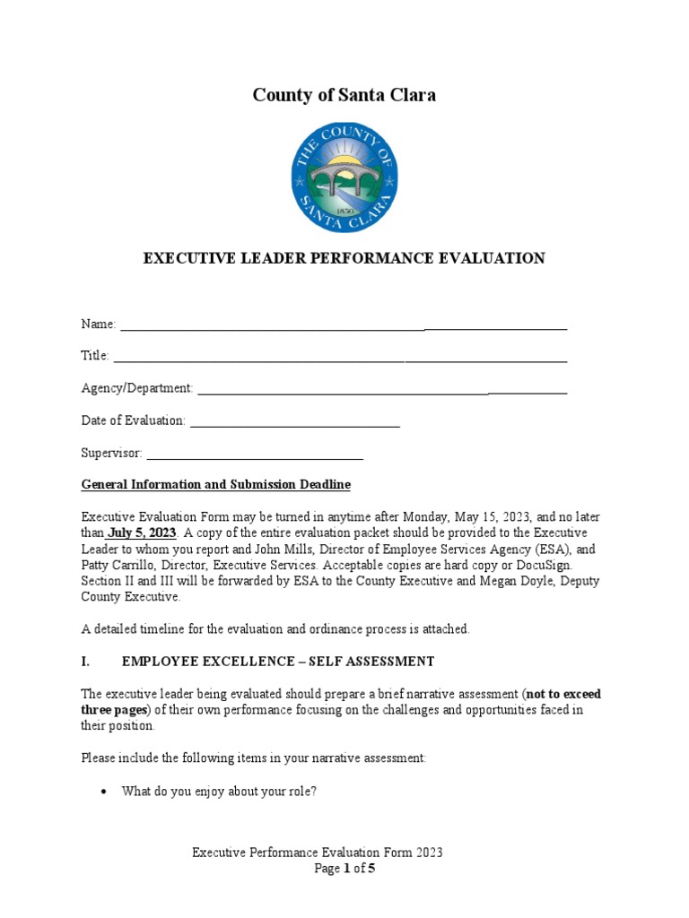 Executive Leader Performance Evaluation 2023 | PDF | Leadership ...