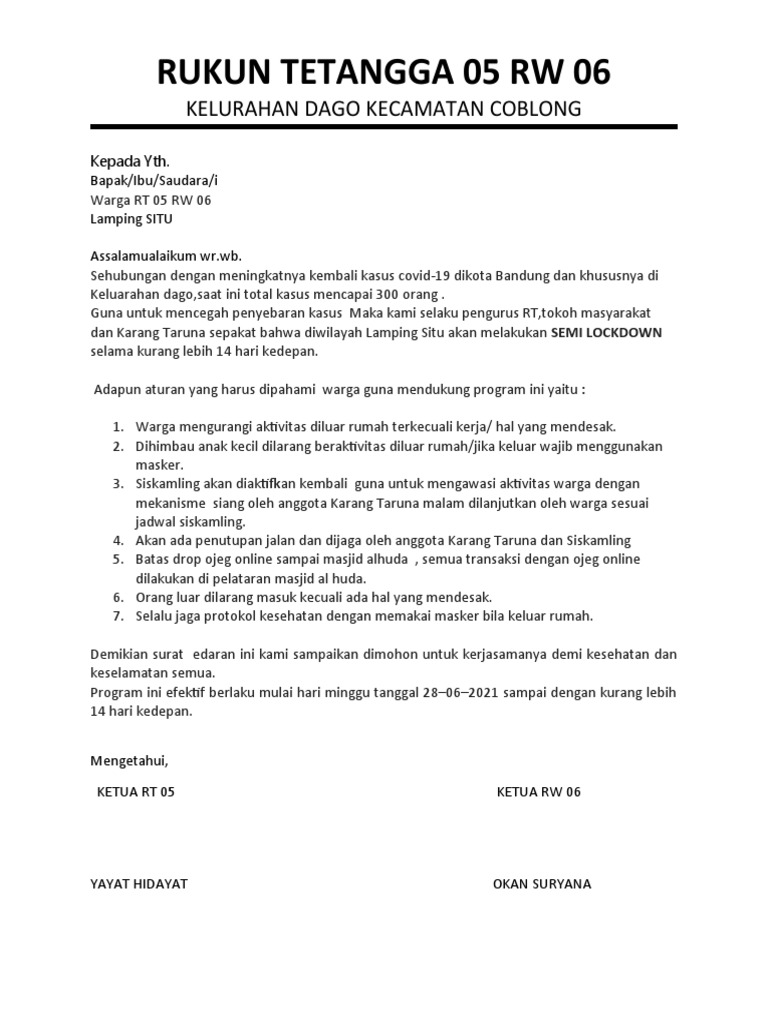 Surat Edaran RT 05 | PDF