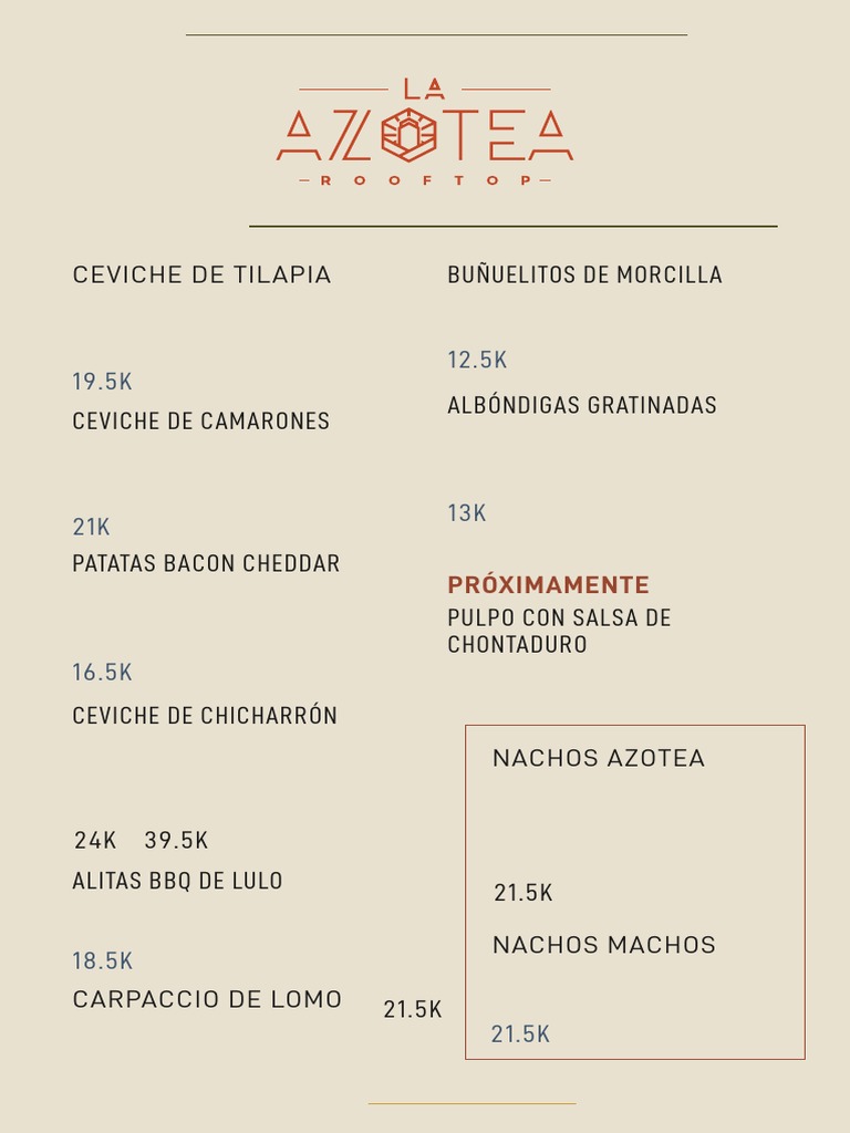 La Azotea Rooftop 2021 | PDF | Pizza | pesto