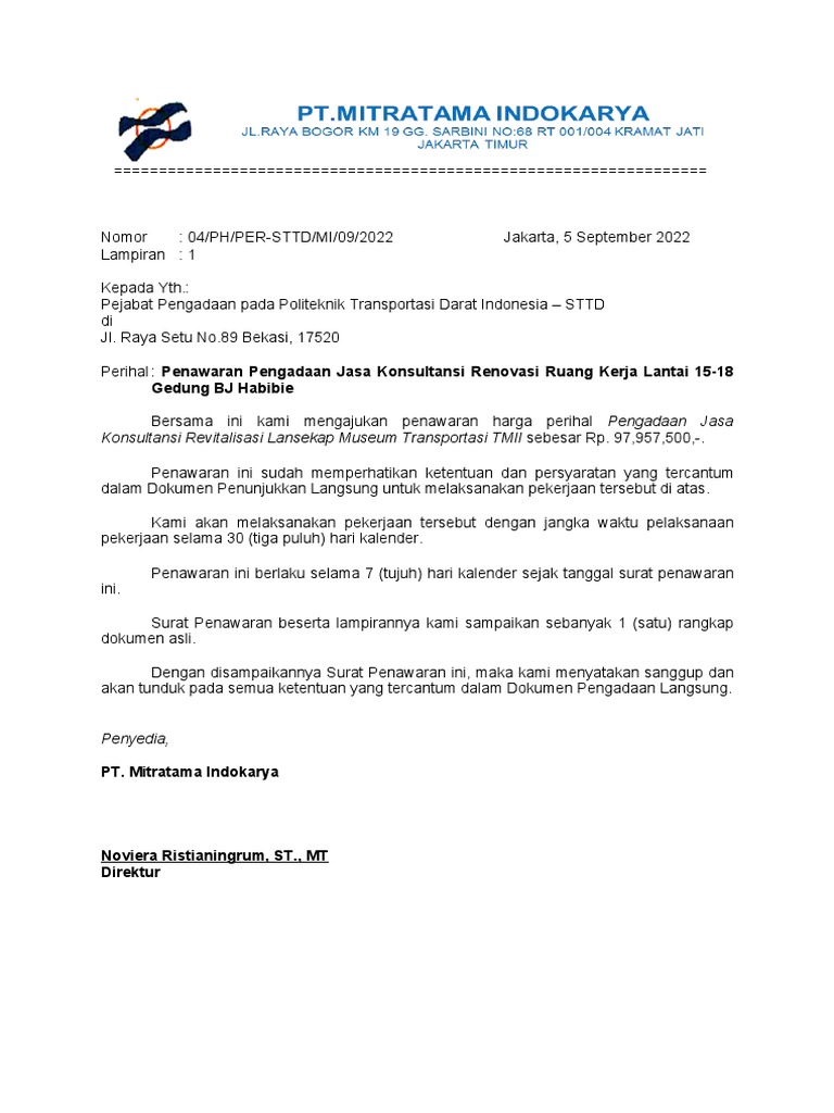 Form Surat Penawaran LANDSCAPE | PDF