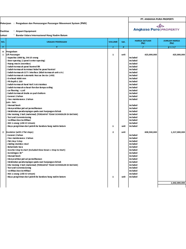 Boq Lift, Escalato & Travelator Batam | PDF