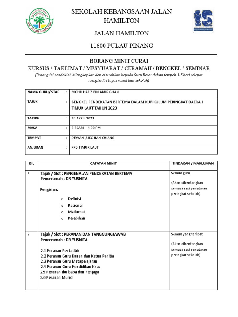 MINIT CUREWDAI Bengkel Pendekatan Bertema SKJH 2023 PPKI BIL1.2023 | PDF