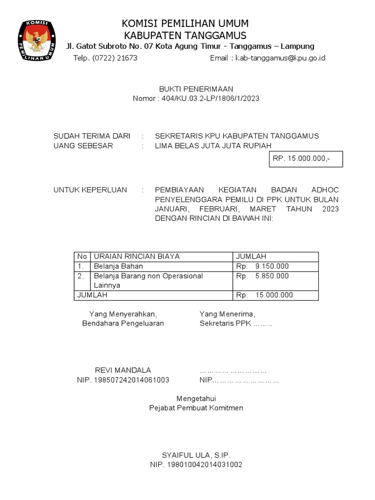 Format DN.03.C Bukti Penerimaan Dana Tahapan Pemilu PPK | PDF