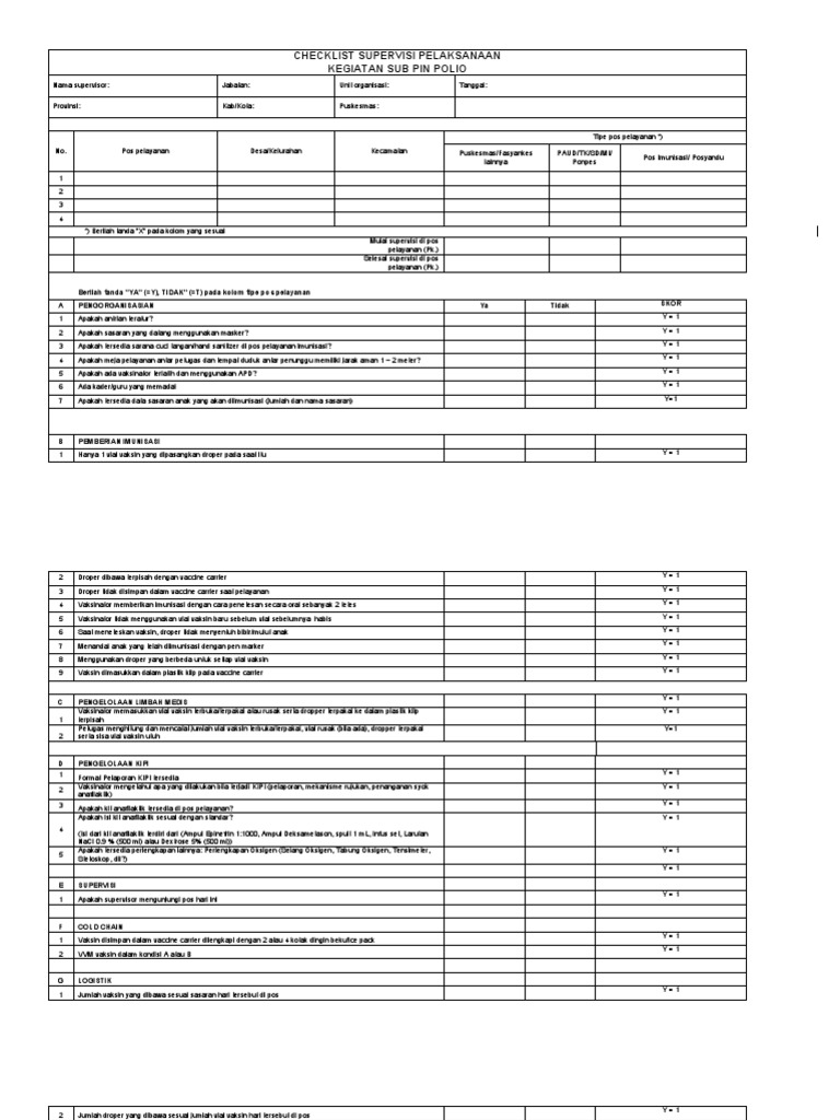Final Checklist Supervisi Pelaksanaan Sub Pin Polio | PDF