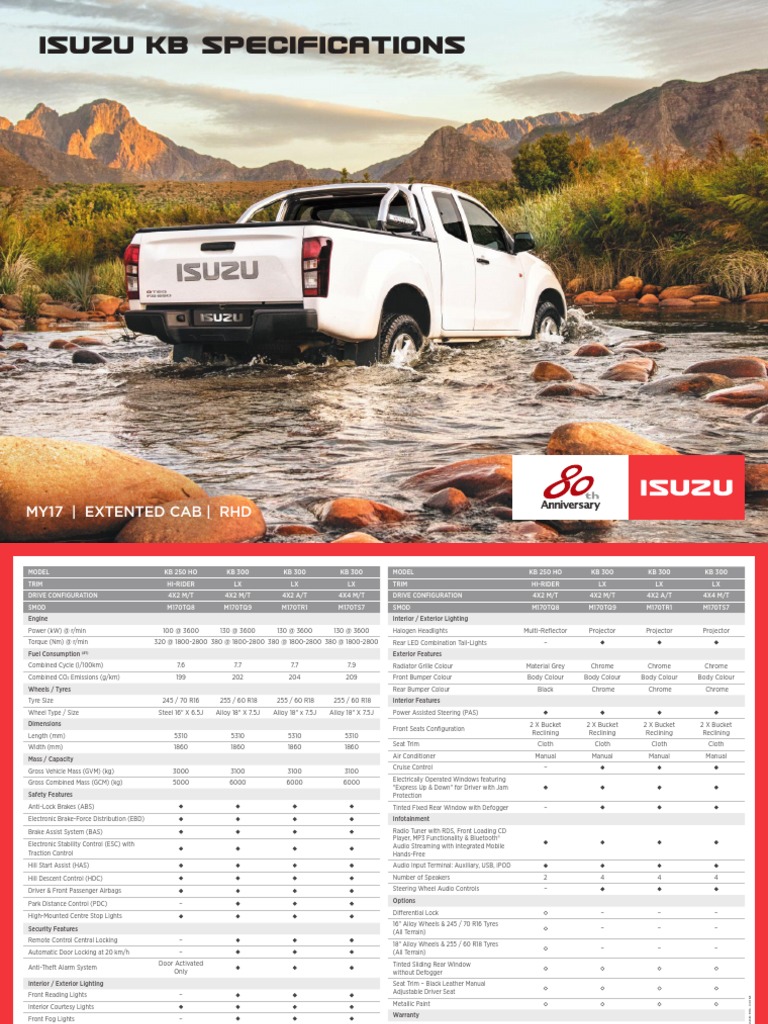 MY17 Isuzu KB Extended Cab A4 Spec Sheet 20170823 Approved-Min | PDF ...