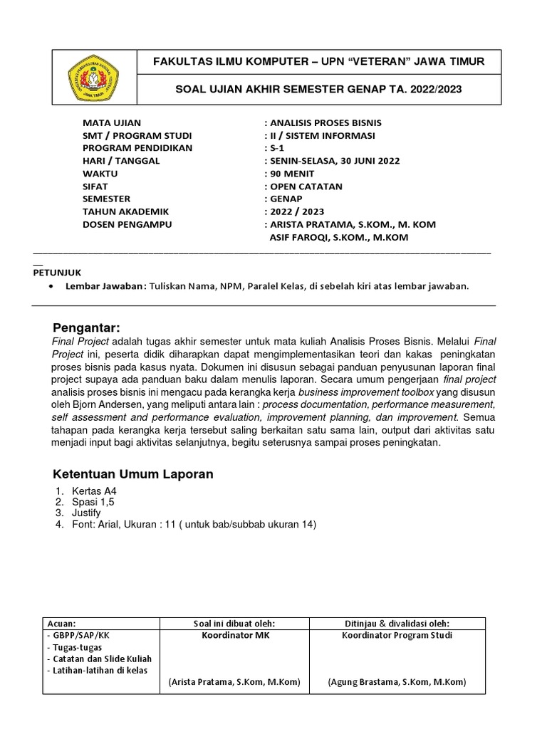 Soal UAS APB Genap 2022-2023 | PDF