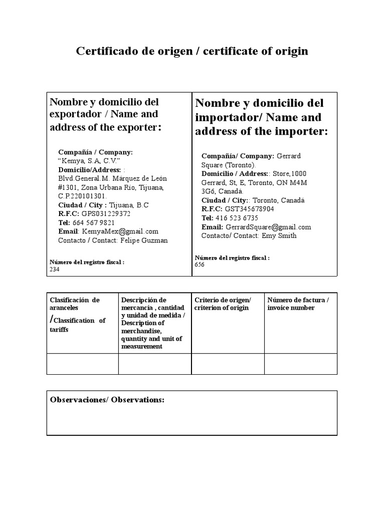 Certificado de Origen | PDF