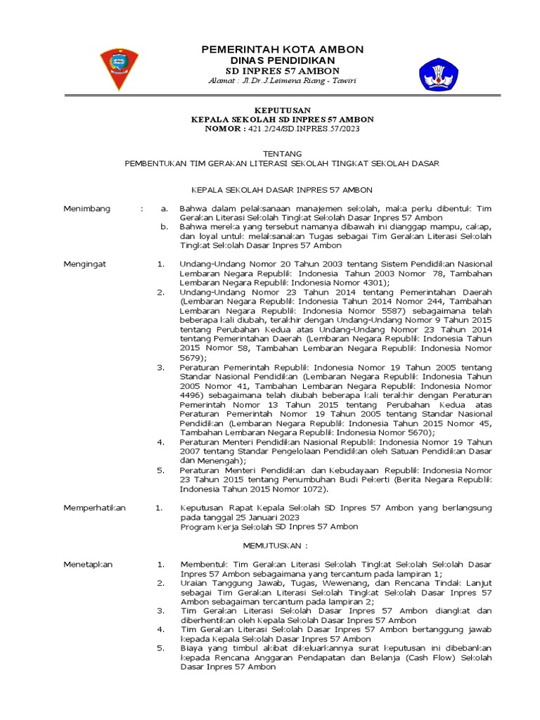 SK Tim GLS SD INPRES 57 AMBON 2023 | PDF