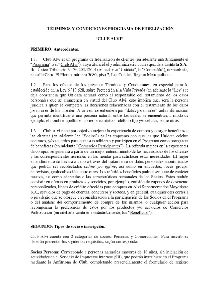 Te - Rminos y Condiciones Club Alvi Mayorista Febrero 2020 | PDF | Información | Aplicación movil