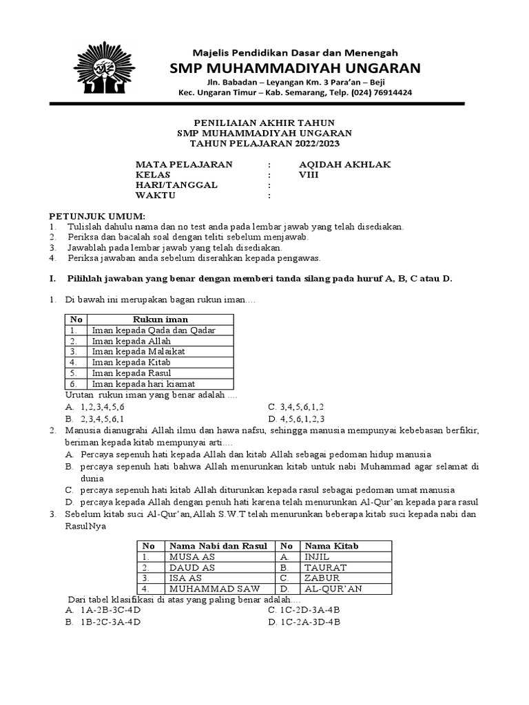 Aqidah Akhlak Kelas 8 | PDF