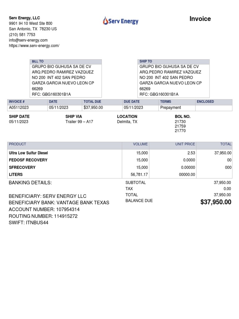 Invoice: Serv Energy, LLC | PDF