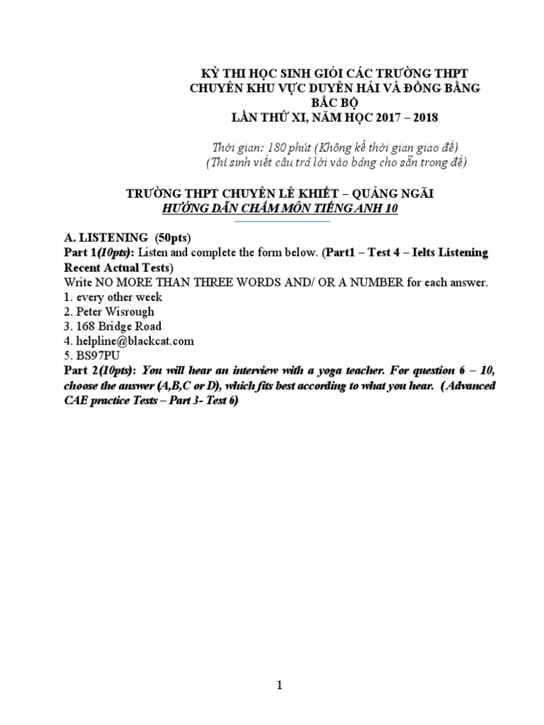 Dap An 10 Duyen Hai Bac Bo | PDF