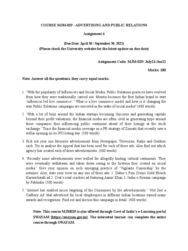 MJM-029 2021-22 | Download Free PDF | Advertising | Communication