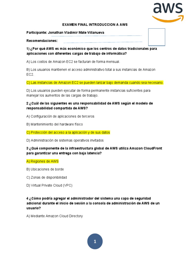 Examen Final Introduccion A Aws | PDF | Computación en la nube | Servicios web de Amazon