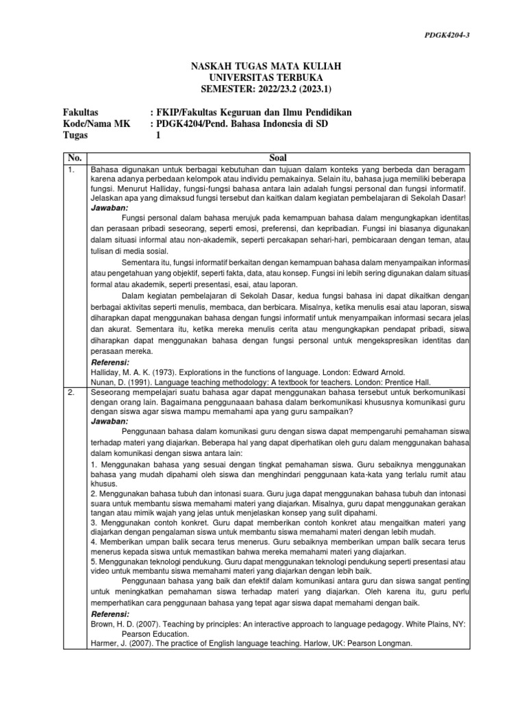 Soal pdgk4204 tmk1 3 | PDF