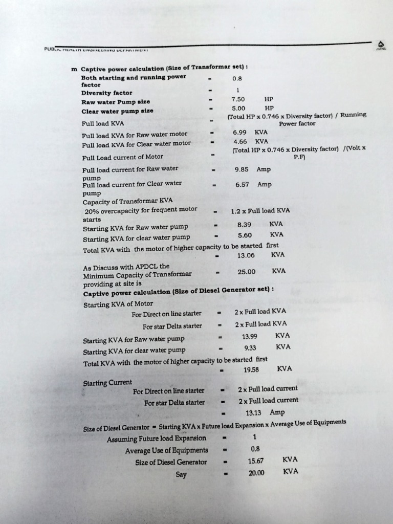 JJM DG Set Calculation | PDF | Electric Power | Energy Conversion