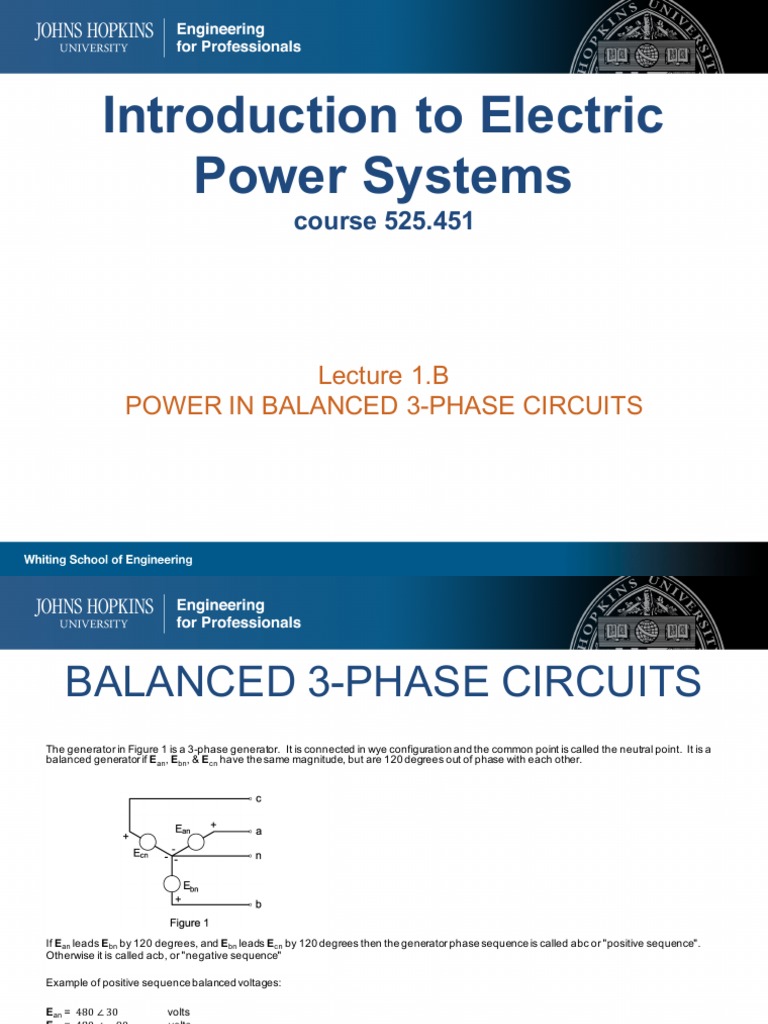 Intro To Electric Power Systems Lecture 1 B Pdf Power Physics