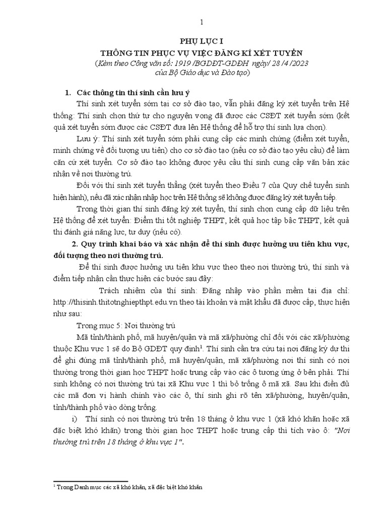 Phu Luc Huong Dan Tuyen Sinh DH CD 2023 1 | PDF