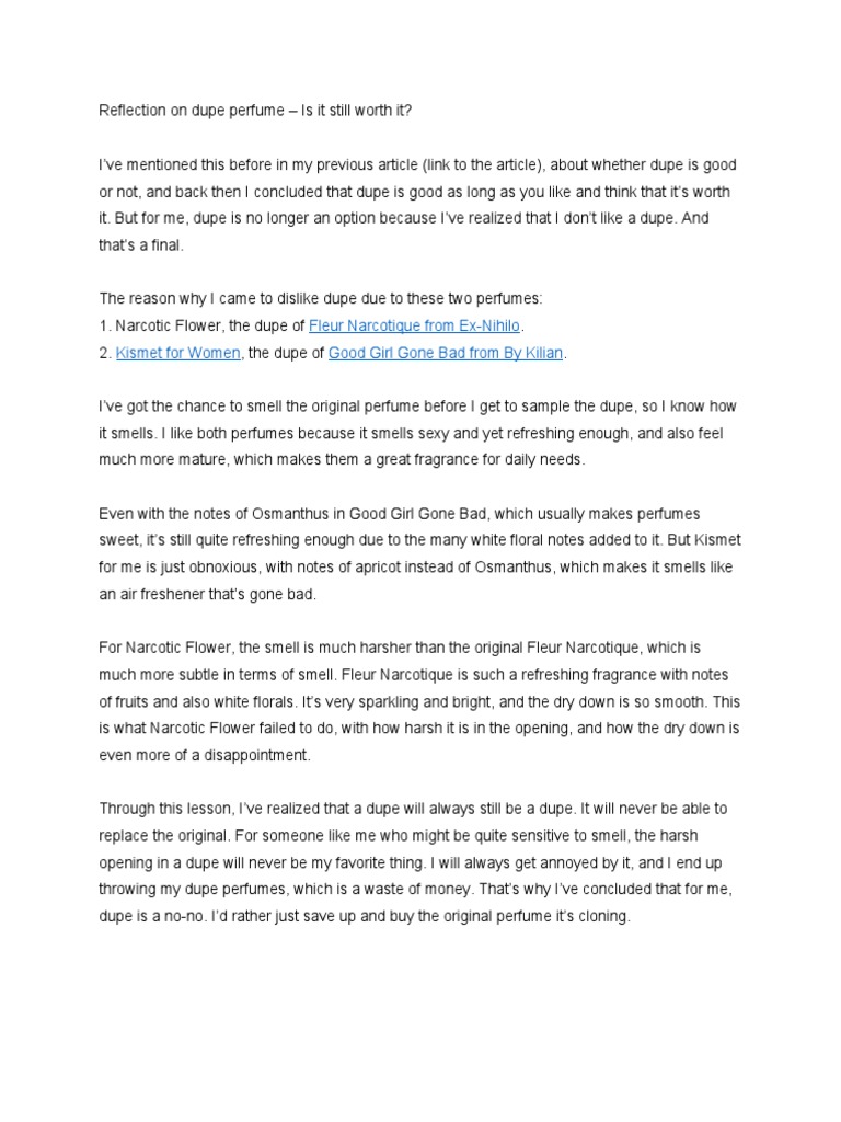 Reflection On Dupe Perfume | PDF