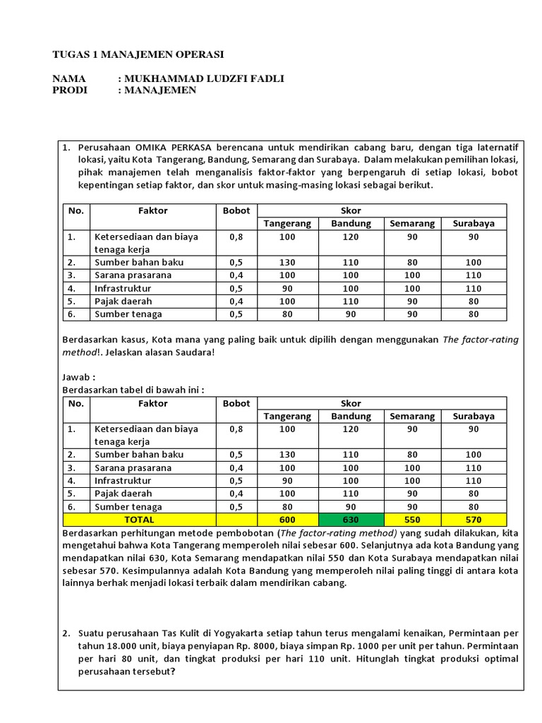 Tugas 1 Manajemen Operasi | PDF