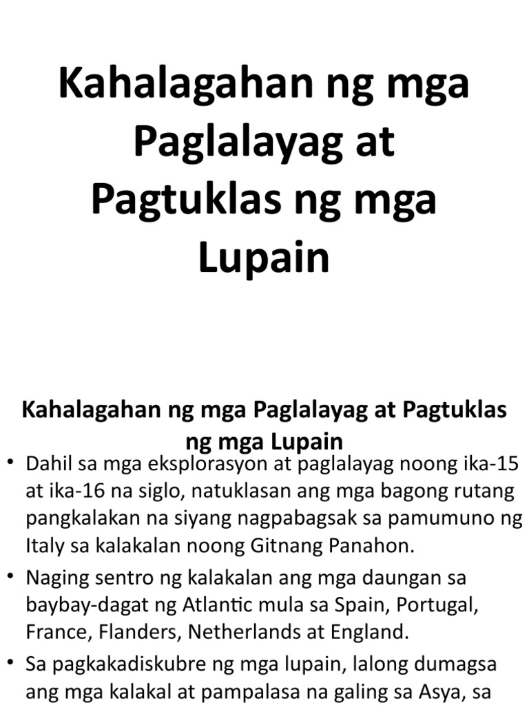 Kahalagahan NG Mga Paglalayag at Pagtuklas NG Mga Lupain | PDF Kahalagahan NG Mga Paglalayag at Pagtuklas NG Mga Lupain | PDF