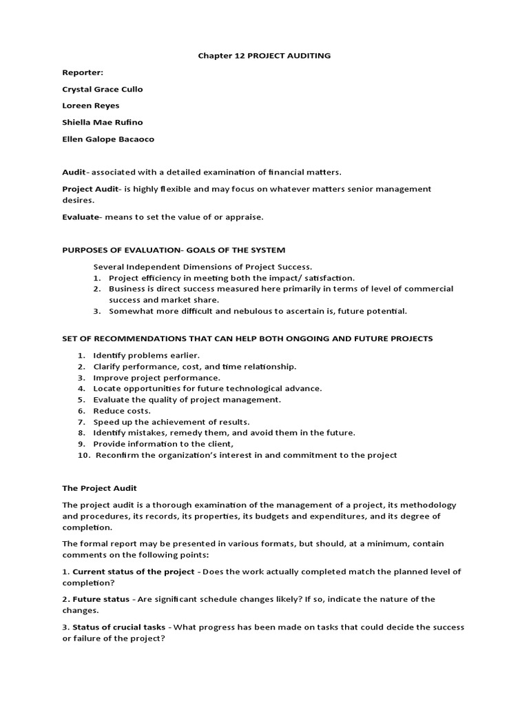 Project Auditing: Lifecycle and Importance | PDF | Audit | Evaluation