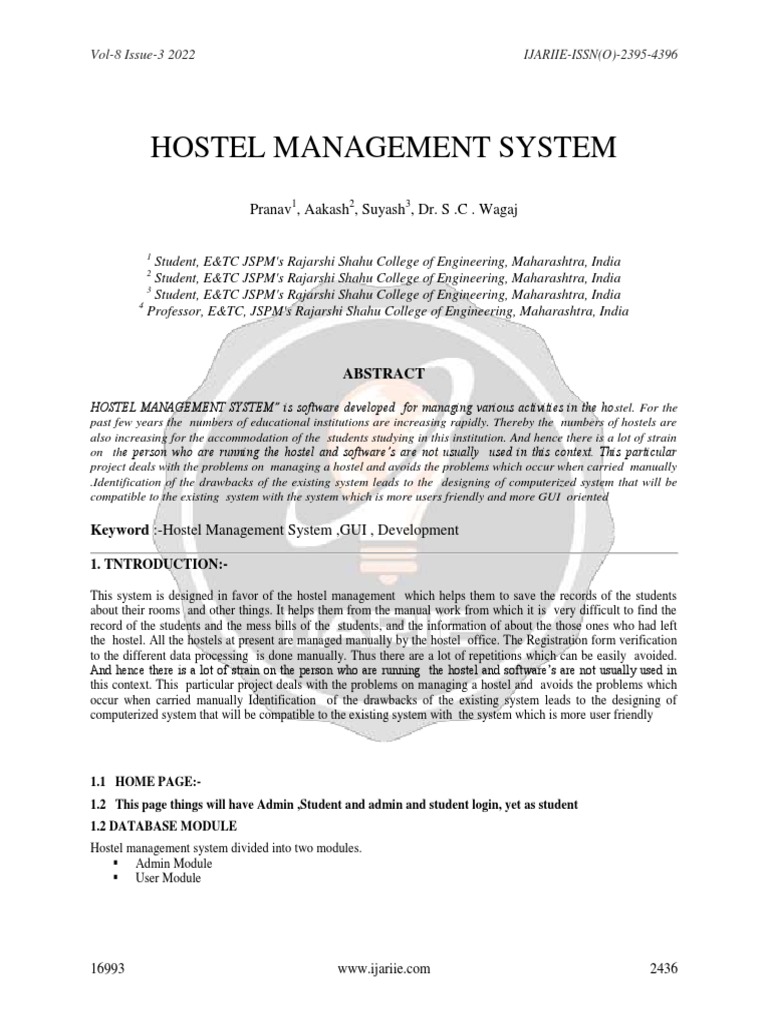 HOSTEL MANAGEMENT SYSTEM Ijariie16993 PDF | PDF | Databases | User ...
