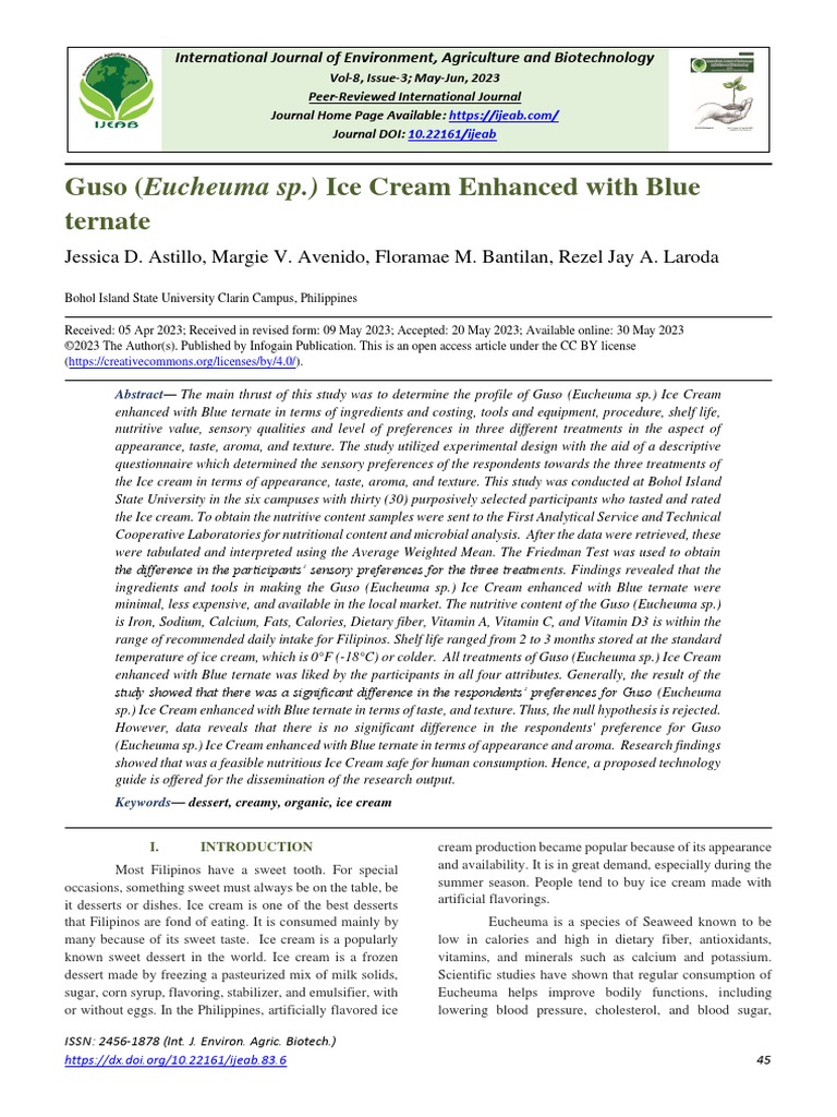Guso (Eucheuma SP.) Ice Cream Enhanced With Blue Ternate | PDF ...