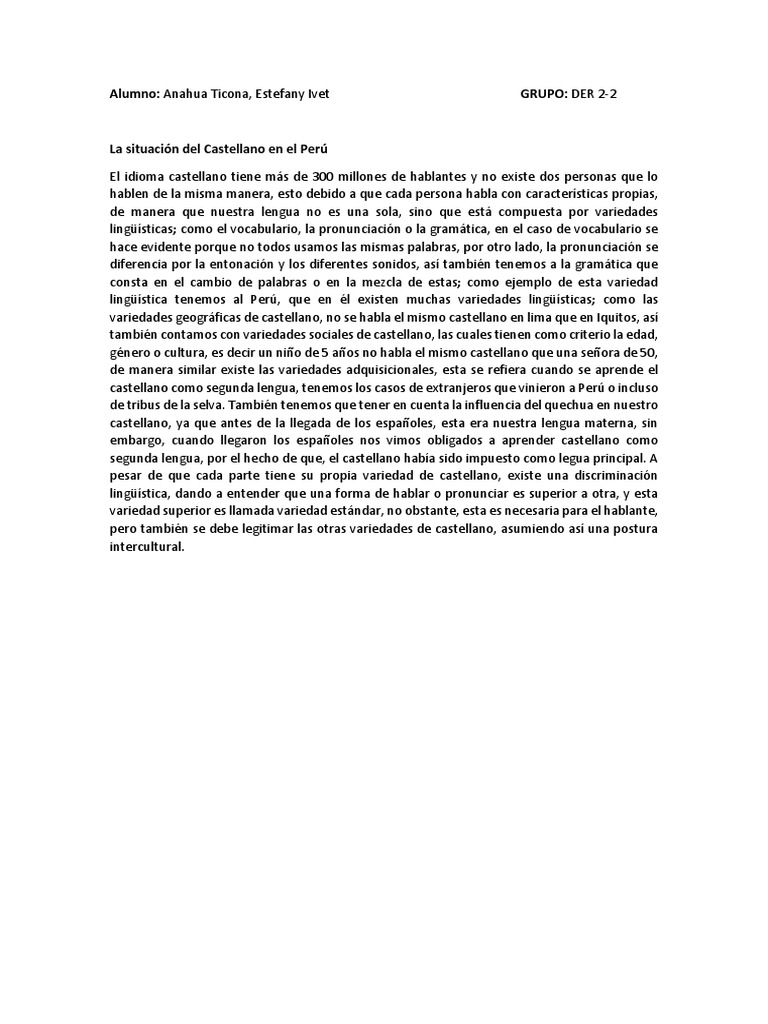 Variedades del Castellano en Perú | PDF | Artes del Lenguaje y Comunicación
