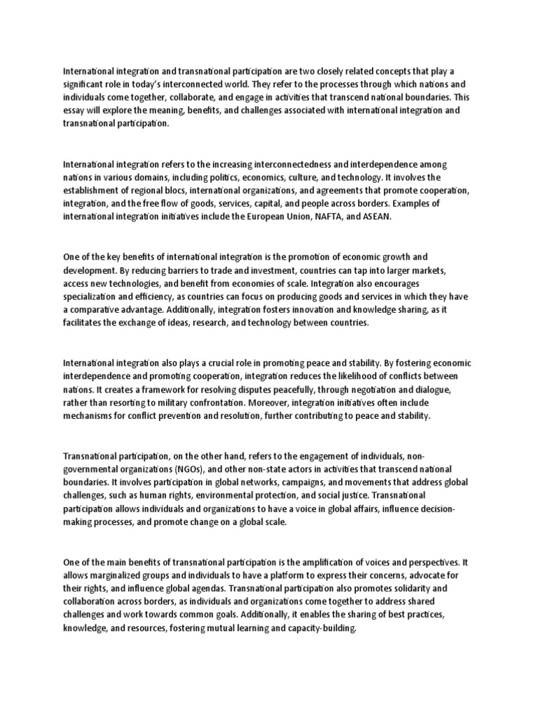 Inter. Integration and Transnational Participation' | PDF | Governance ...