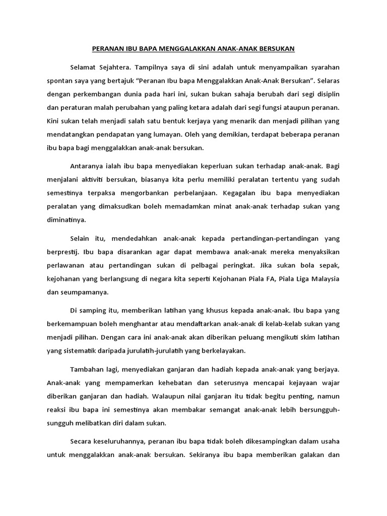 Peranan Ibu Bapa Menggalakkan Anak-Anak Bersukan | PDF Peranan Ibu Bapa Menggalakkan Anak-Anak Bersukan | PDF