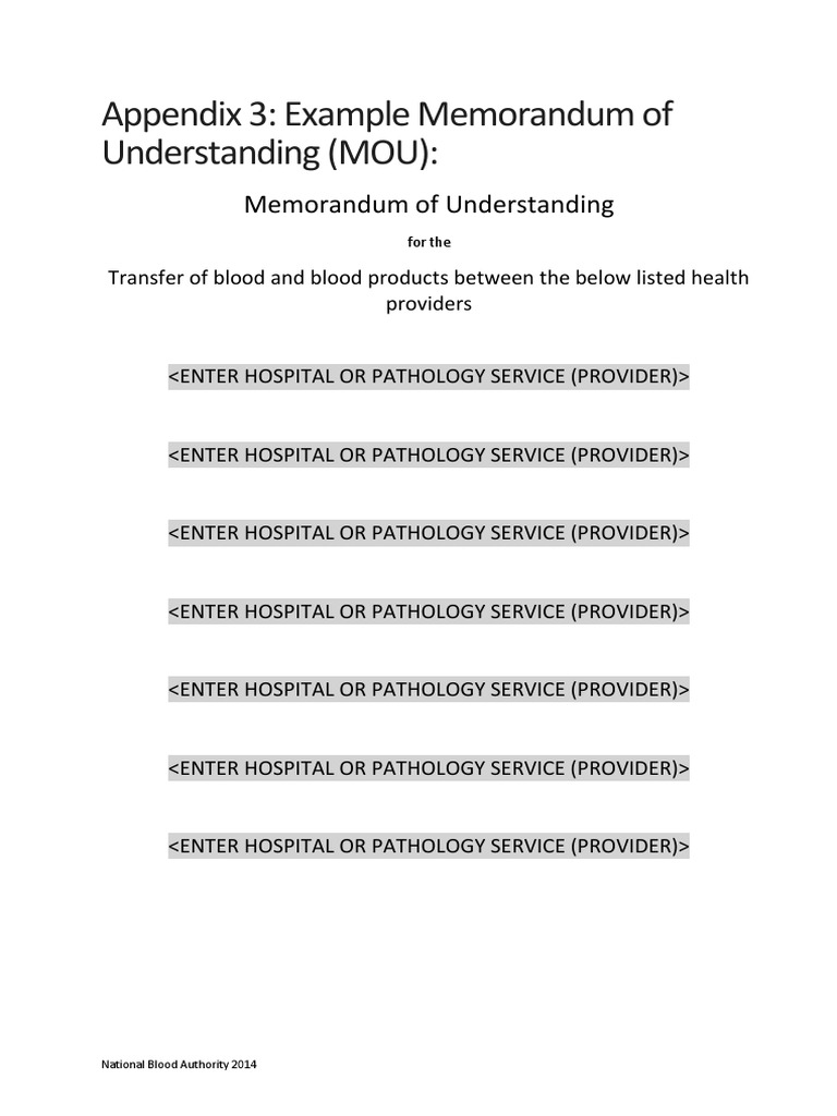 Appendix-3 - Example-Memorandum-Of-Understanding | PDF | Memorandum Of Understanding | Blood