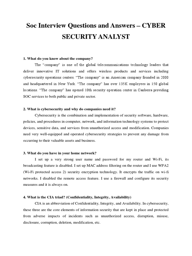 Soc Interview Questions and Answers CYBER SECURITY ANALYST | PDF | Transport Layer Security ...