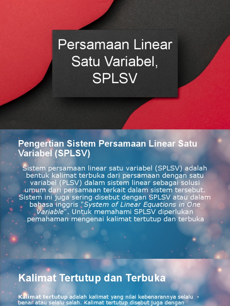 Persamaan Linear Satu Variabel, SPLSV | PDF