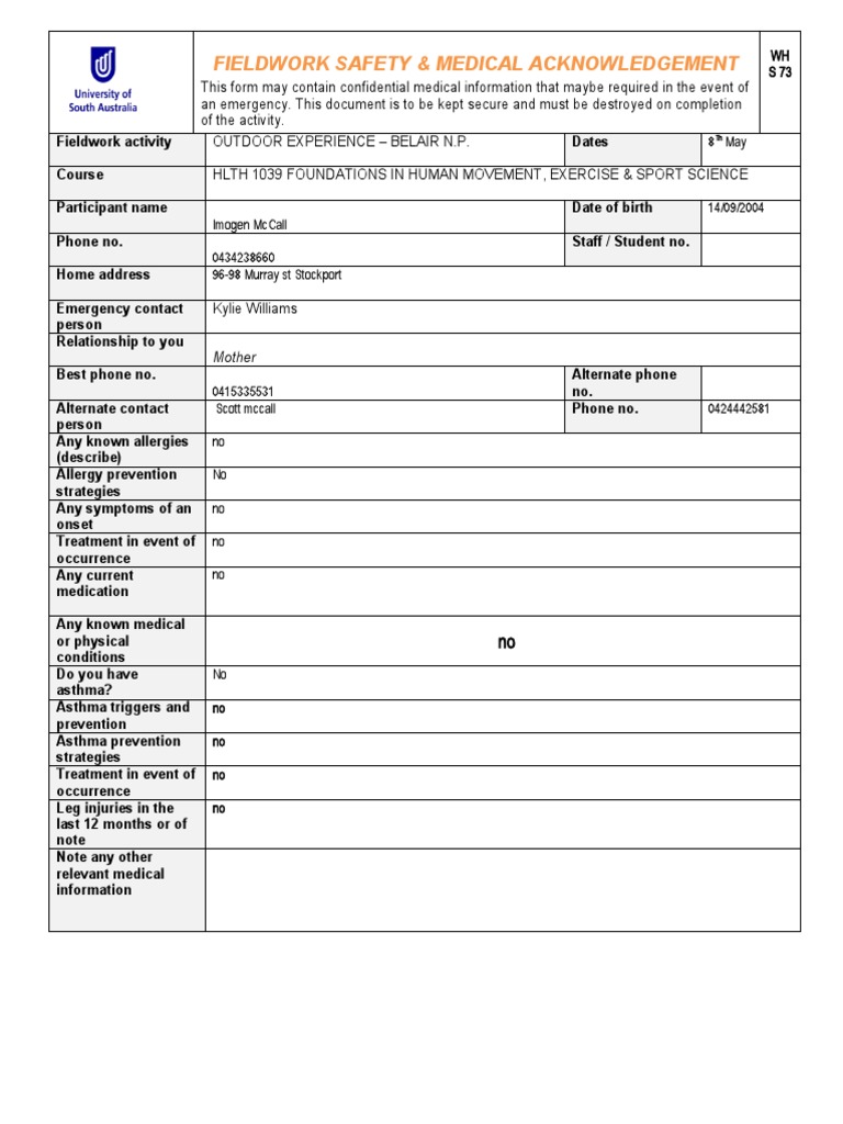 Medical Form | PDF | Risk | Occupational Safety And Health