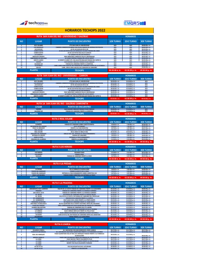 Horarios Rutas Techops 2022 | PDF