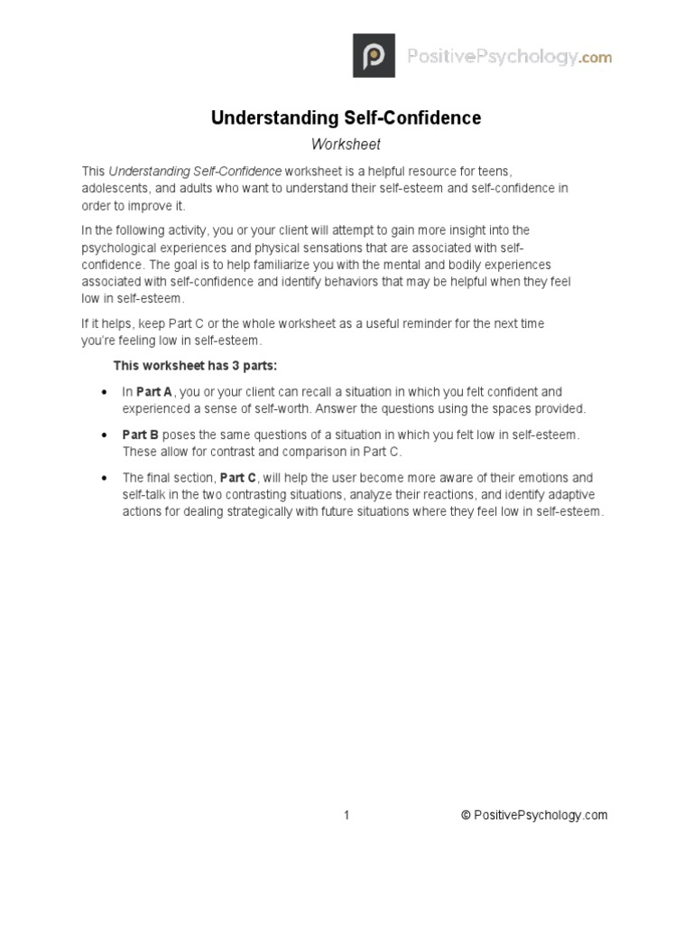 Understanding Self Confidence Worksheet | PDF | Self Esteem | Feeling
