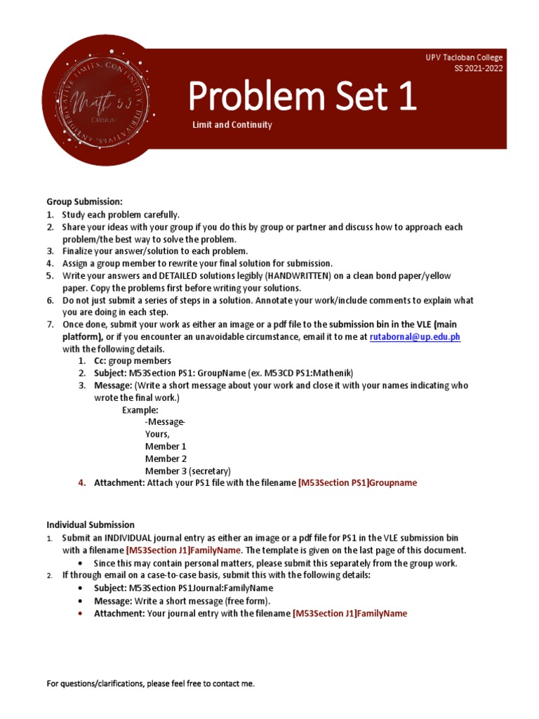 Problem Set 1: Limit and Continuity | PDF