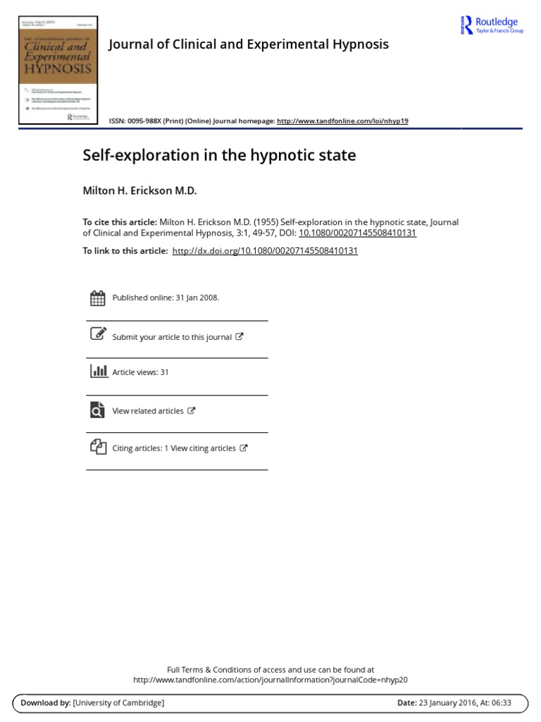 Erickson, M. H. (1955) - Self-Exploration in The Hypnotic State. | PDF | Hypnosis | Unconscious Mind