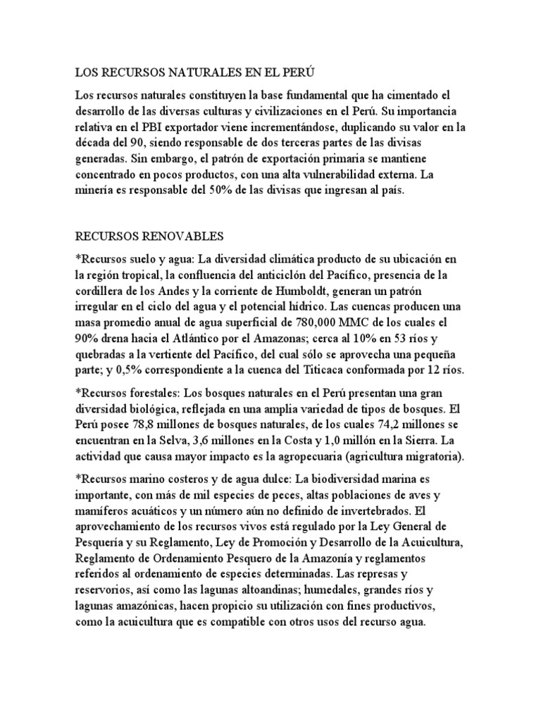 Recursos Naturales del Perú: Análisis y Retos | PDF | Viajes y turismo ...