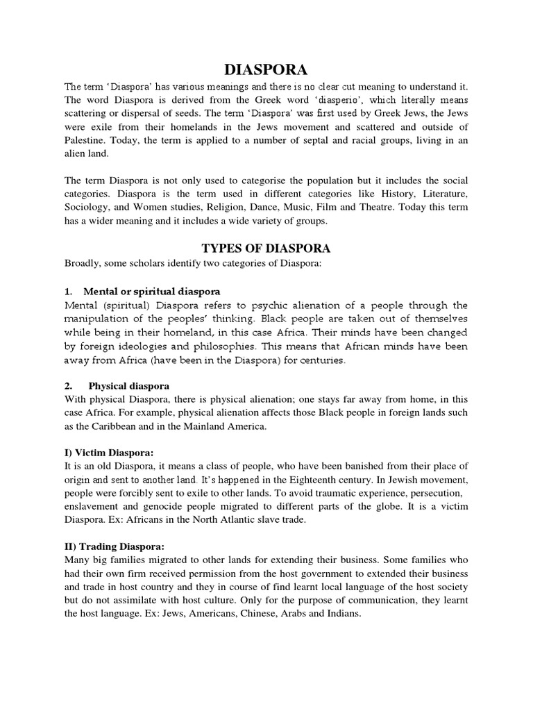Diaspora, Types and Characteristics | PDF | Diaspora | Atlantic Slave Trade