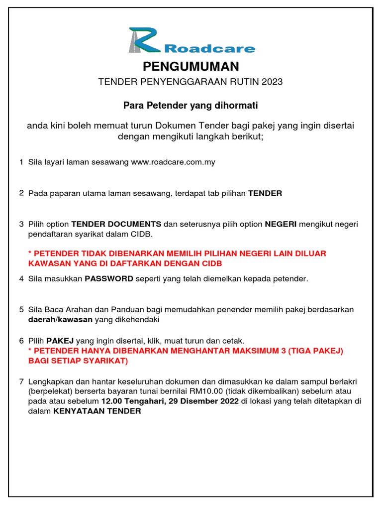 Pengumuman Tender 2023 | PDF