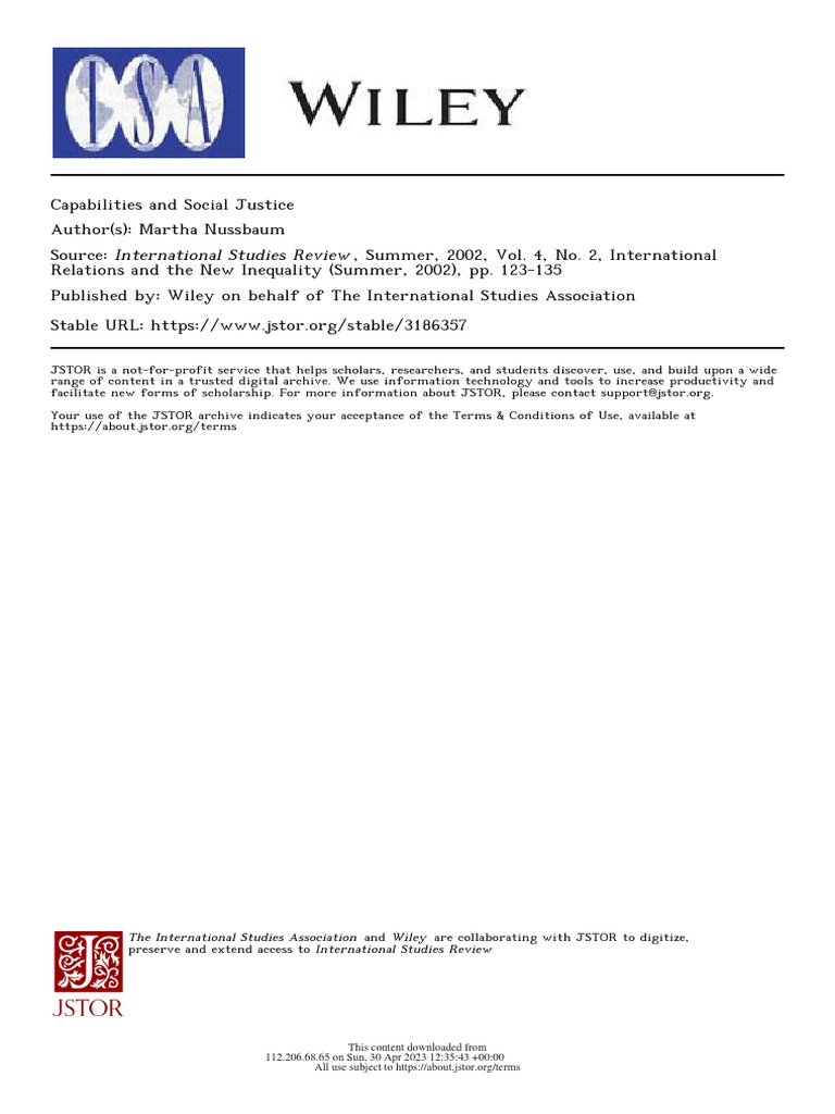 Martha Nussbaum - Capabilities and Social Justice | PDF