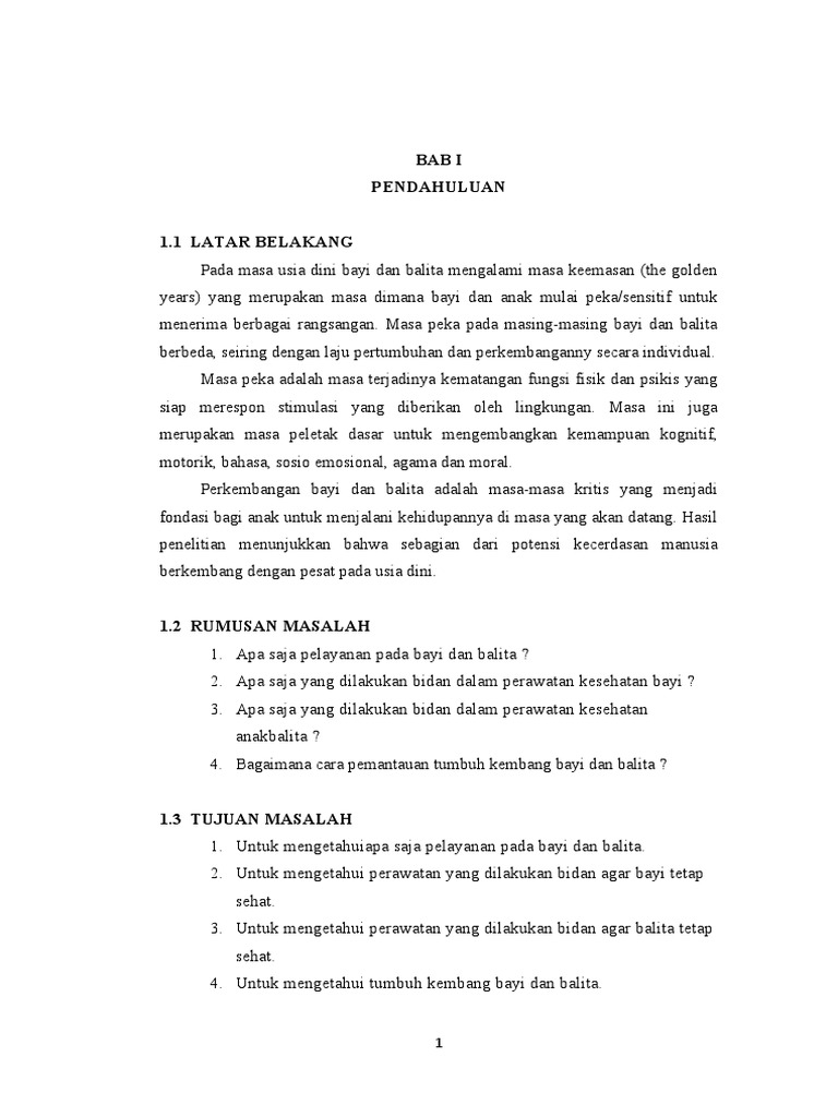 Bab 1 Pelayanan Kesehatan Pada Bayi Dan Balita | PDF | Pengembangan Diri | Kesehatan Holistik
