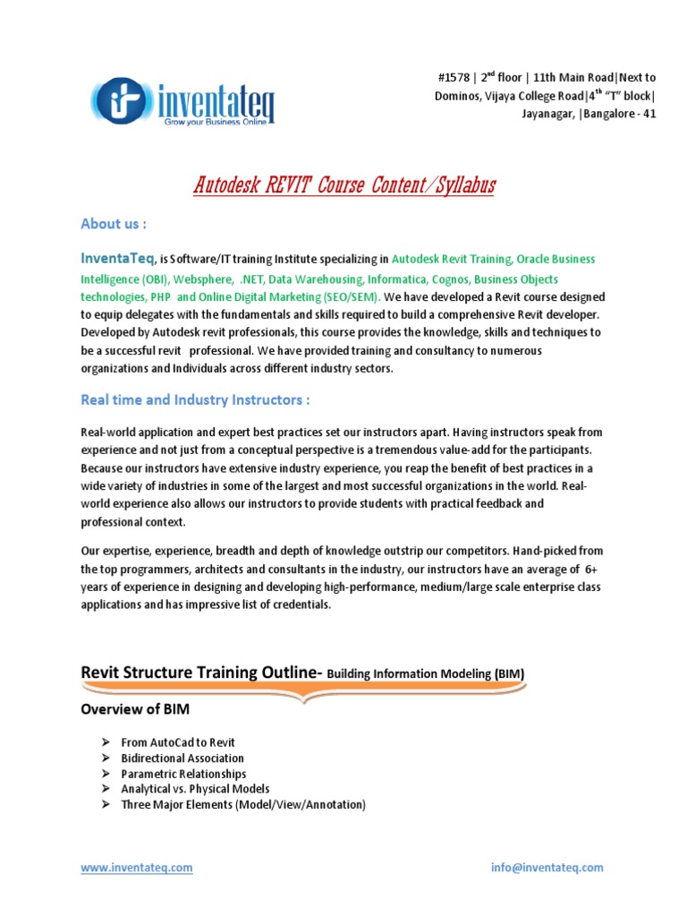 Autodesk Revit Training Agenda | PDF | Autodesk Revit | Computer Aided ...
