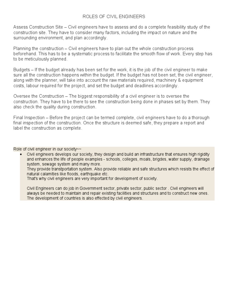Roles of Civil Engineers | PDF