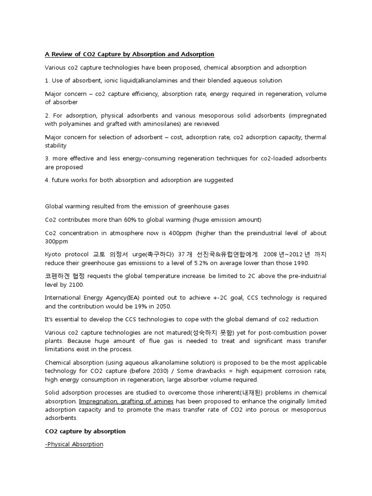 A Review of CO2 Capture by Absorption and Adsorption | PDF