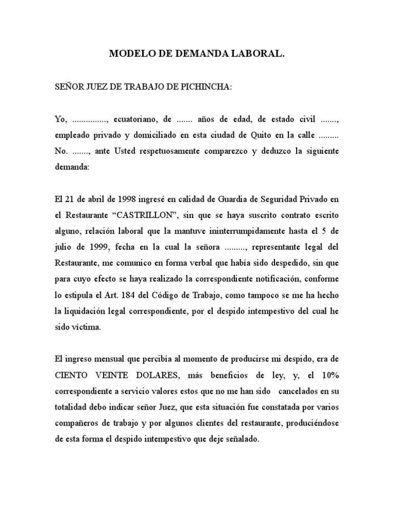 Demanda Laboral por Despido Injusto | PDF | Salario | Gobierno
