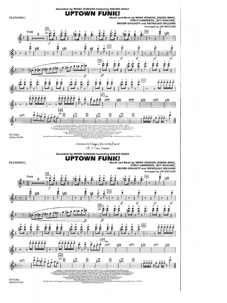 Uptown Funk Arrangement by Jay Bocook | PDF
